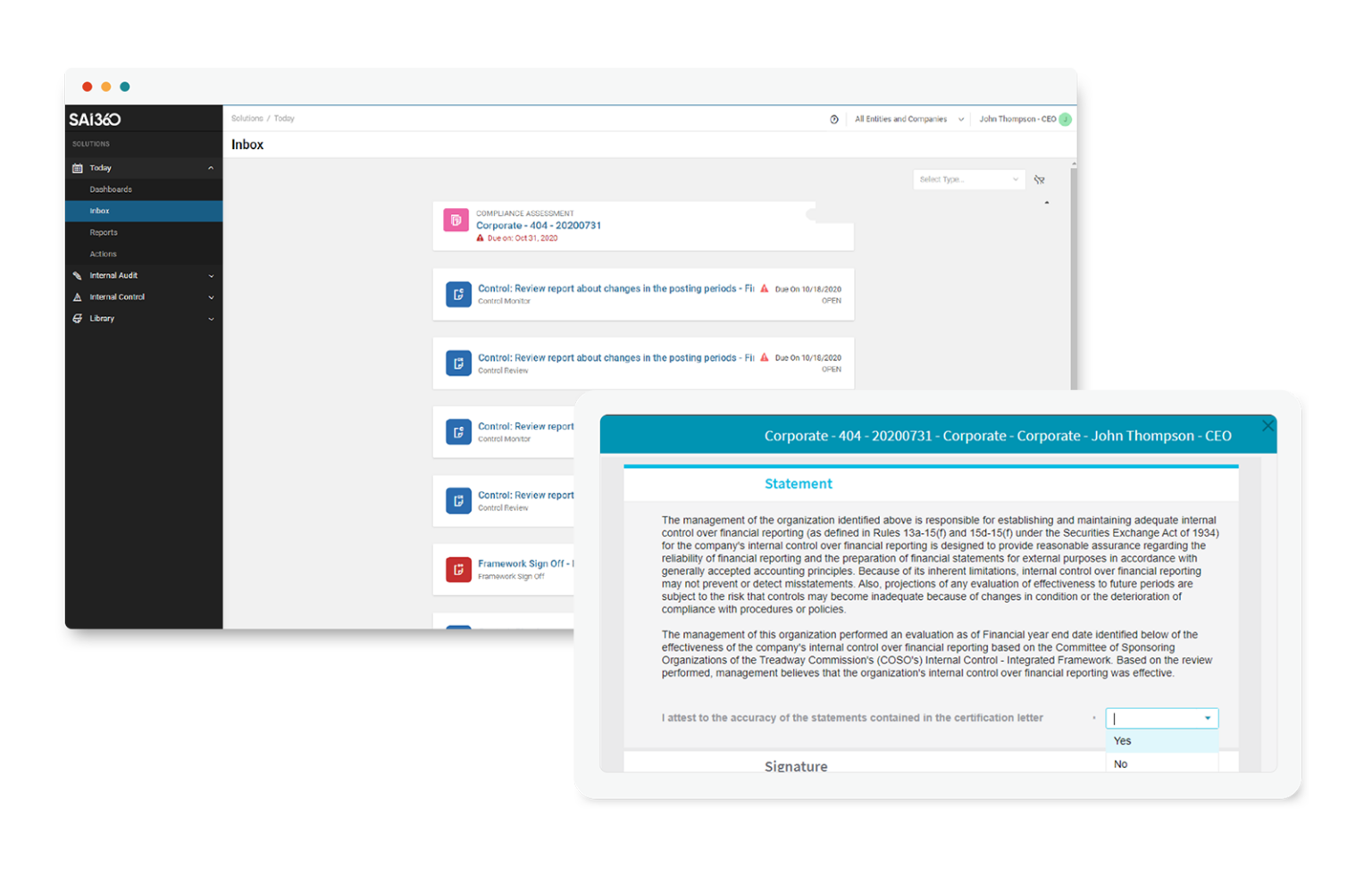Internal Control and SOX Compliance IRM Software – SAI360